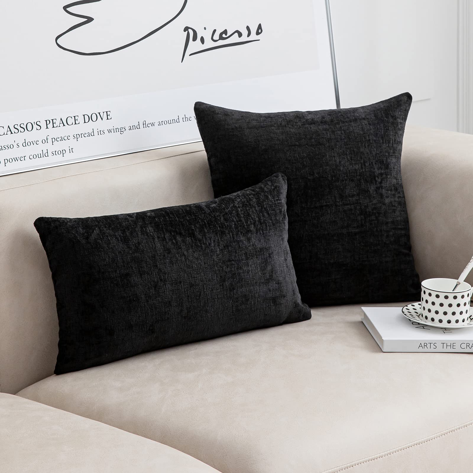 Anickal Black Pillow Covers 18x18 Inch Set of 2 Modern Farmhouse Rustic Decorative Throw Pillow Covers Square Cushion Case for Living Room Home Sofa Couch Decoration