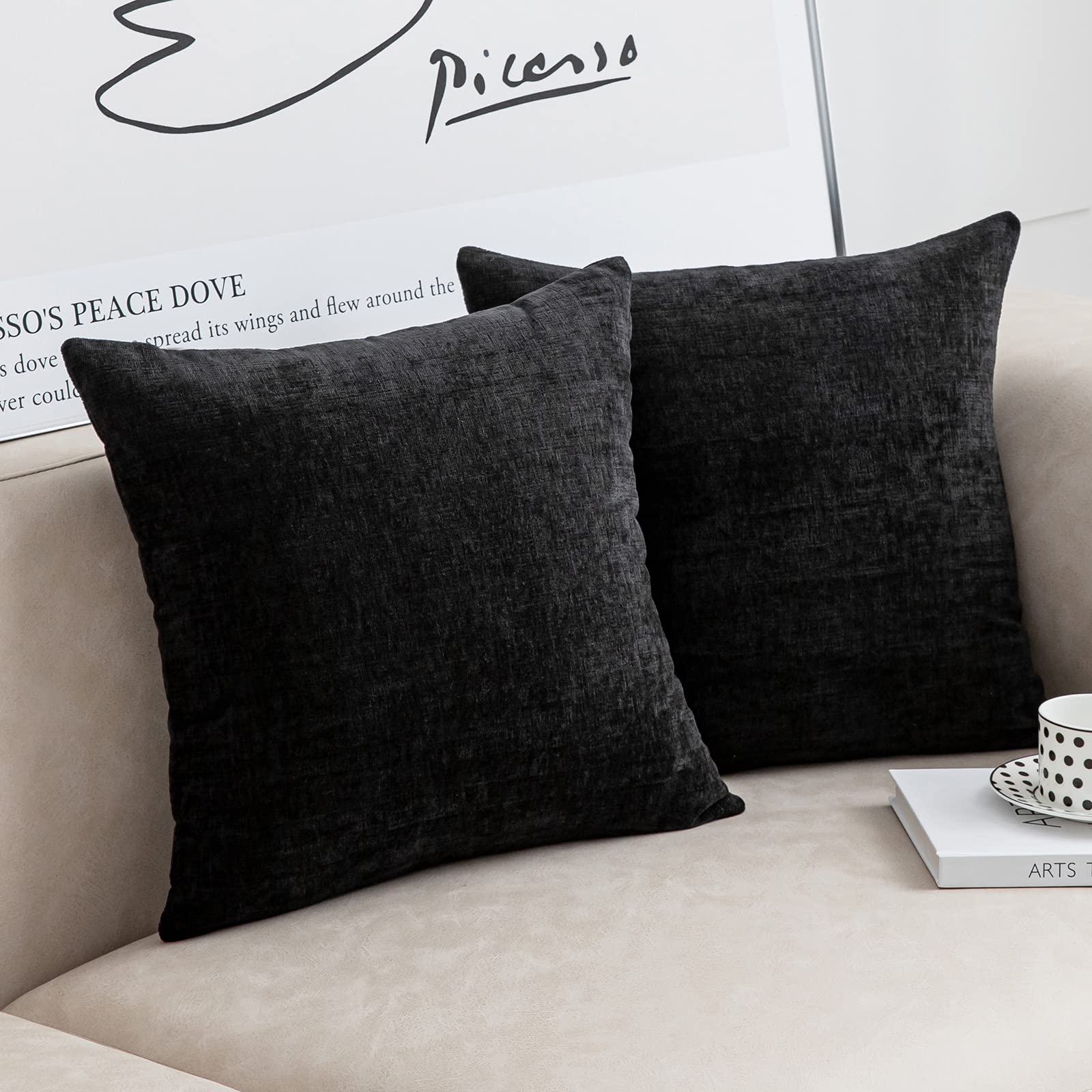 Anickal Black Pillow Covers 18x18 Inch Set of 2 Modern Farmhouse Rustic Decorative Throw Pillow Covers Square Cushion Case for Living Room Home Sofa Couch Decoration