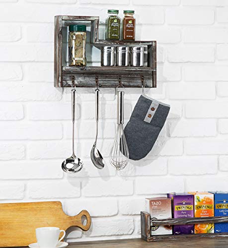 J JACKCUBE DESIGN Wall Mount Entryway Key Holder Rustic Wood Hanging Shelf with 4 Hooks for Keys, Mails, Home Decor Display Wooden Cubby Rack Hanger- MK537A