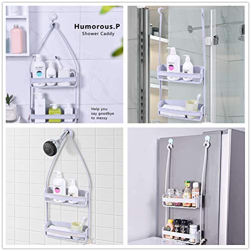 Humorous.P -Plastic Shower Caddy-Shower Caddy-Baby Shower Caddy-Hanging Shower Caddy for Shampoo, Conditioner, and Soap with Hooks for Razors, Towels, and More 4”x11.7”x26.5”
