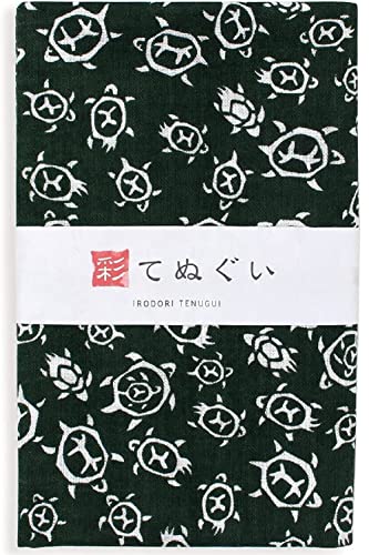 KOMESICHI irodori Japanese Traditional Towel Tenugui Cool Pattern 5 with Fray Prevention Processing Set of 5 with Tenugui Iroha (English Manual), 12.99x34.64 in
