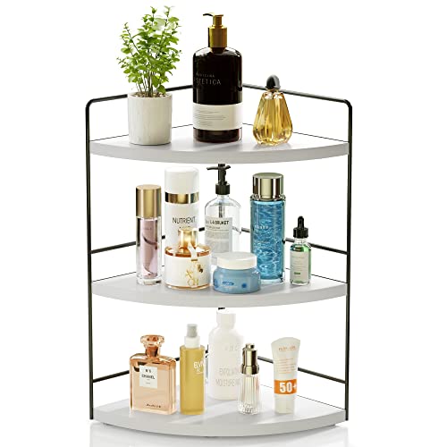 ZGO 3-Tier Bathroom Organizer Countertop, Corner Bathroom Counter Organizer, Makeup Organizer for Vanity Skincare Organizers and Storage, Kitchen Counter Shelf Organizer Perfume Organizer(White)