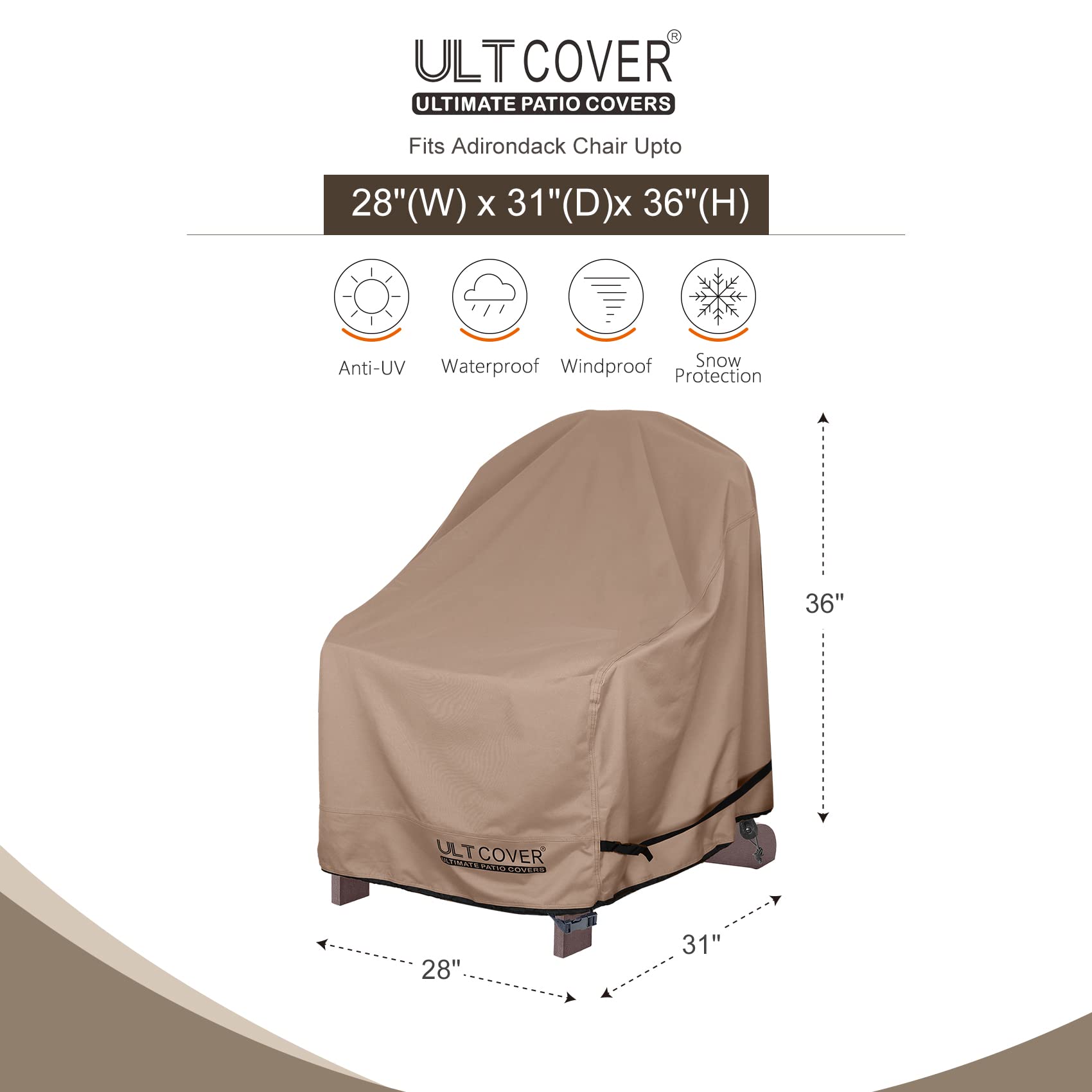 ULTCOVER Waterproof Patio Adirondack Chair Cover 2 Pack for Outdoor Chair Size Upto 28W x 31D x 36H inch