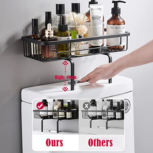 24HOCL Bathroom Organizer Over The Toilet Storage Shelf, Storage Organizer Shelves for Organizing Paper Towels shampoos, No Drilling Space Saver with Wall Mounting Design Adhesive Base, Black