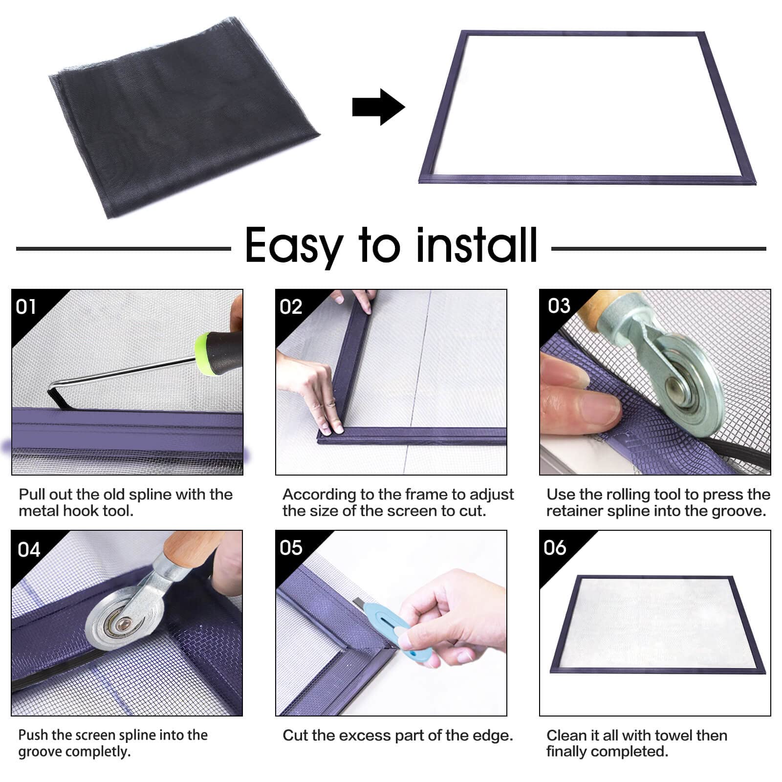 TOOLTRIZ Windows Screen and Screen Door Replacement, 48"x118" Durable Fiberglass Screen Mesh - Screen & Sliding Screen Door Repair for Patio & Window