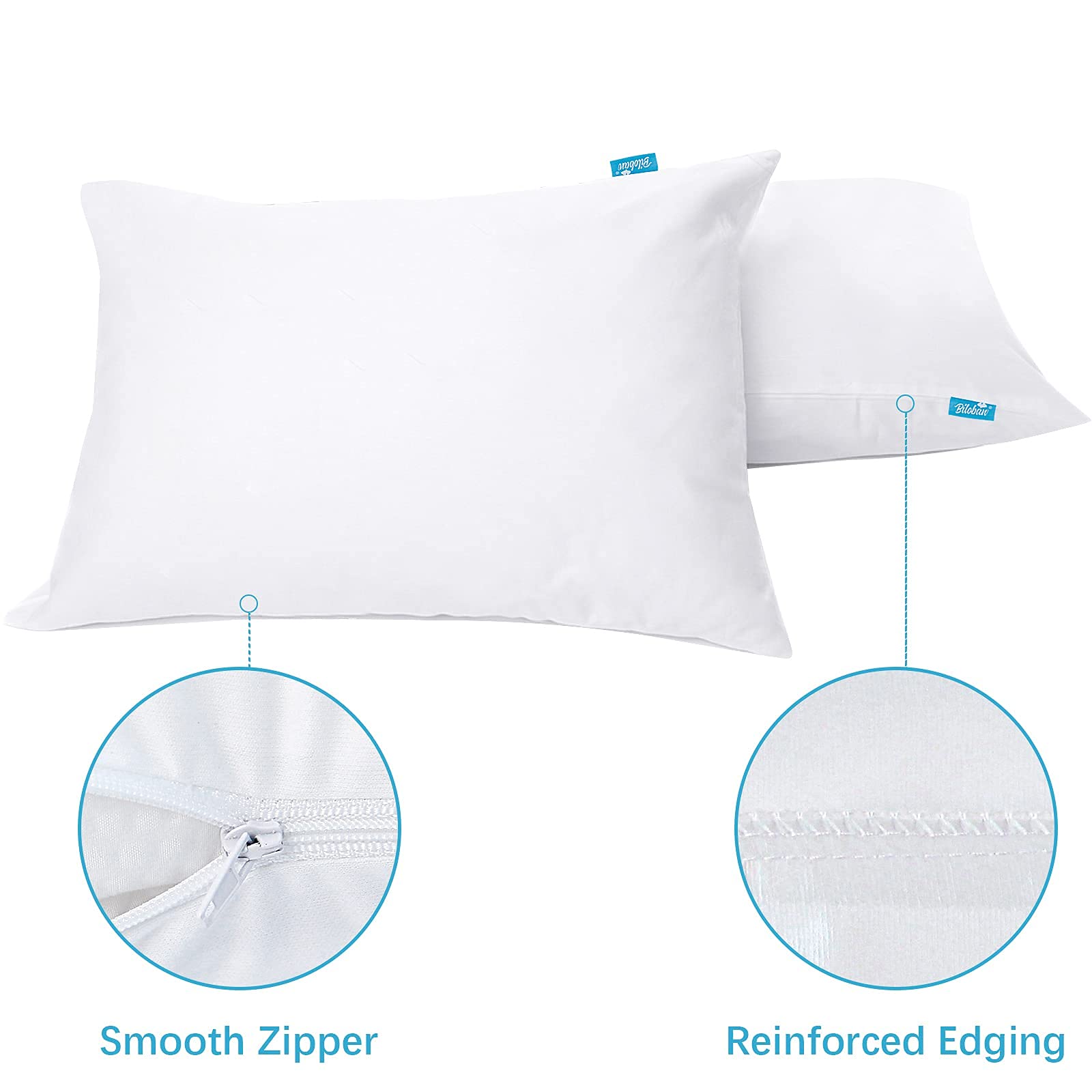 Pillow Protector 100% Waterproof & Noiseless Pillow Cover Pillow Protectors with Zipper Standard Size 2 Pack 20 x 26 Inches Pillow Cases Machine Washable