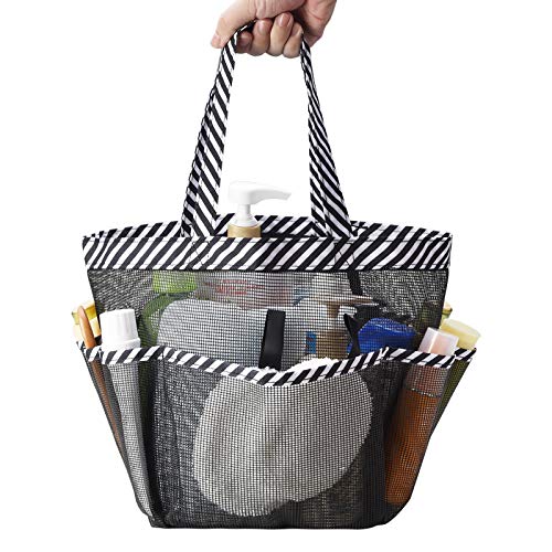 Zecval Mesh Shower Caddy Tote, Portable Shower Bag College Dorm Bathroom Caddy Organizer with 8 Storage Pockets Toiletry Bathroom Organizer, for College Dorm Room Essentials