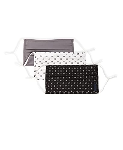 Perry Ellis Reusable Pleated Woven Fabric Face Masks (Pack of 3, Assorted Colors), Black/White/Gray Prints, 3 Count (Pack of 1)