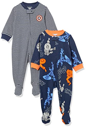 Amazon Essentials Disney | Marvel Baby Boys' Snug-Fit Cotton Pajama Sleepwear Sets, Pack of 2, Marvel Captain America, 3-6 Months
