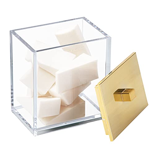 mDesign Plastic Rectangle Apothecary Canister - Organizer for Bathroom Vanity Countertop Shelf Decor - Holds Cotton Swabs, Soap, Makeup, Bath Salts - Lumiere Collection - 2 Pack - Clear/Gold