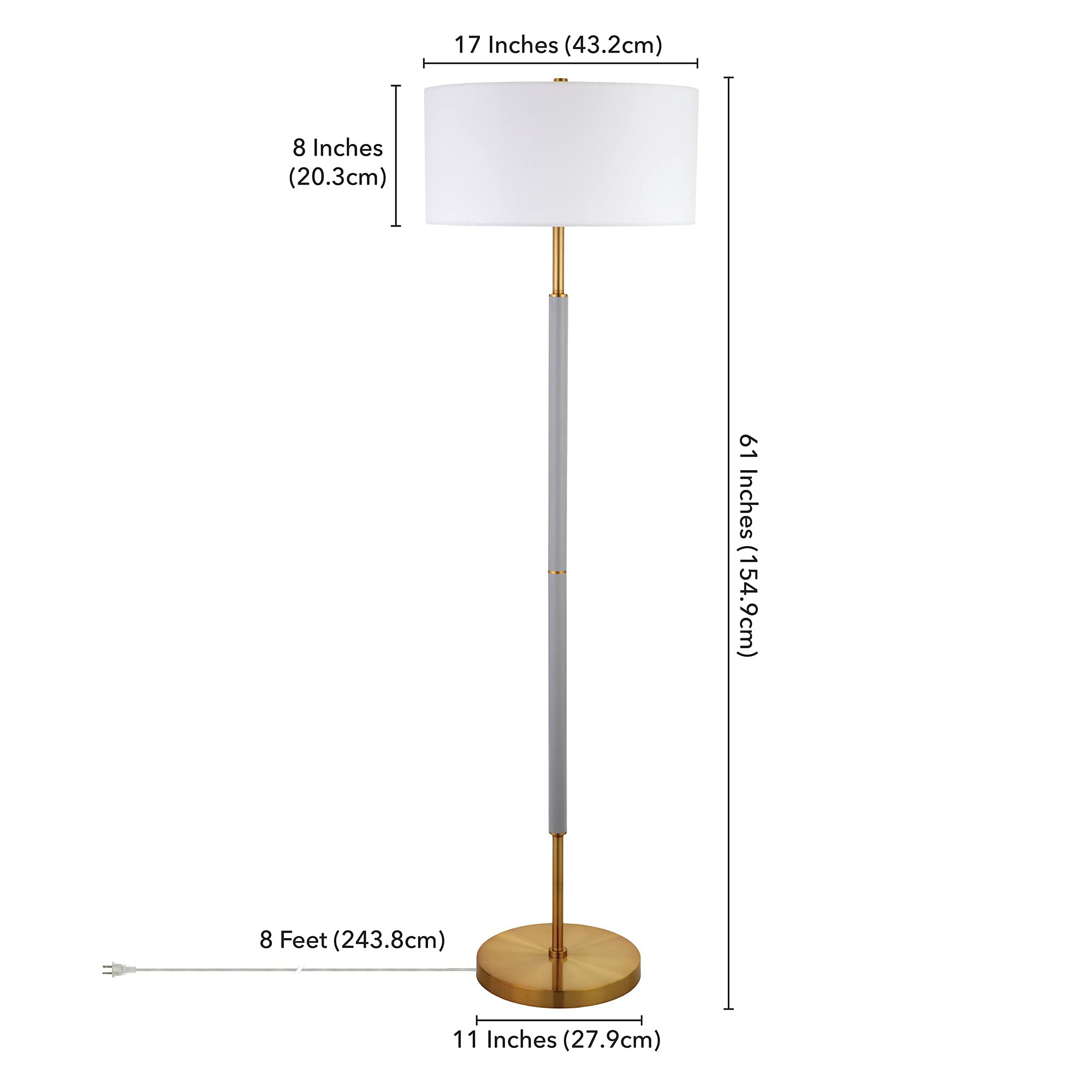 Henn&Hart 2-Light Floor Lamp with Fabric Shade in Cool Gray/Brass/White, Floor Lamp for Home Office, Bedroom, Living Room