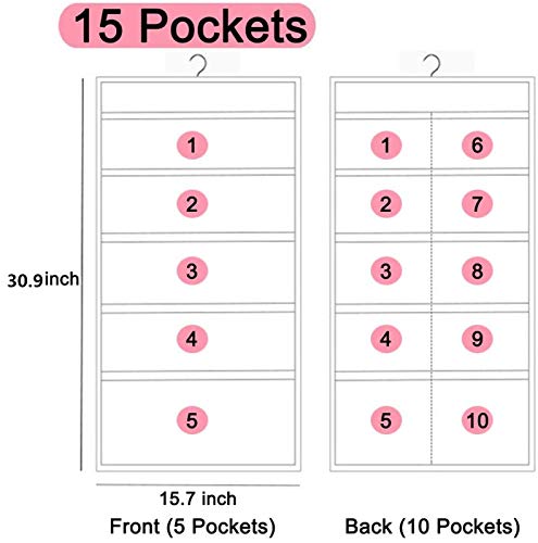 Storage hanging bag, Dual-Sided Hanging Bra Storage Organizer with Metal Hanger, Dual-Sided Hanging Storage Organiser for Underwear, Panties,Stocking,Bra and Sock (5+10 Pockets, Gray)