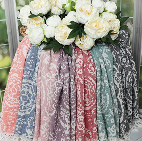 Fe&Ze Turkish Hand Towels with Hanging Loop, 22 x 36 in, 100% Cotton Kitchen Towels Decorative Set of 2, Coral Orange Towels for Bathroom