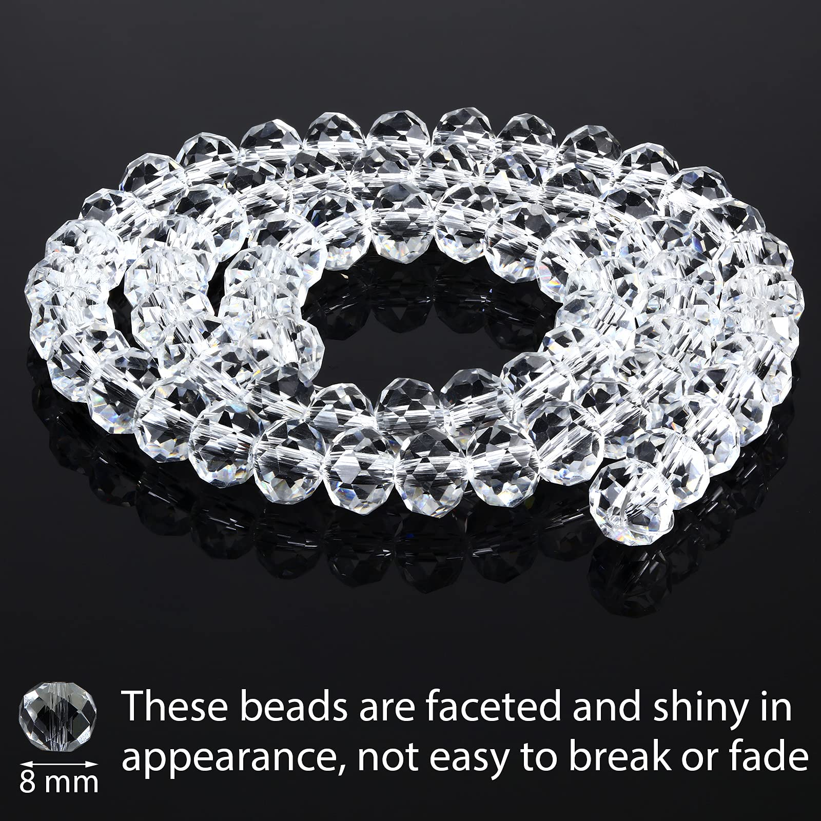 680 Pieces Clear Crystal Glass Beads Bulk Transparent Rondelle Bicone Glass Stone Beads for Jewelry Making, Craft, DIY Bracelet, Necklace, Dolls, Suncatcher