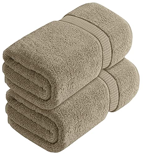 Oakias 2 Pack Luxury Bath Sheets Beige β 35 x 70 Inches β Highly Absorbent & Soft 600 GSM Extra Large Bath Towels