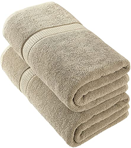 Oakias 2 Pack Luxury Bath Sheets Beige β 35 x 70 Inches β Highly Absorbent & Soft 600 GSM Extra Large Bath Towels