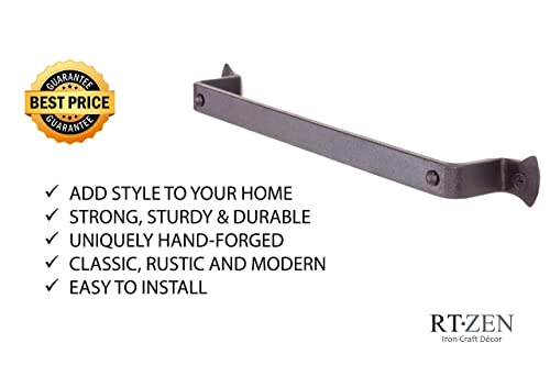RTZEN Small Black Hand Towel Holder for Bathroom - Handcrafted Farmhouse Wrought Iron Kitchen Towel Rack - Matte Hand Towel Bar Hanger for Home or Office - 12" Wall Mounted Rack Fits 10" Towels