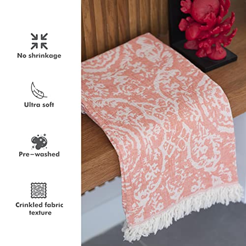 Fe&Ze Turkish Hand Towels with Hanging Loop, 22 x 36 in, 100% Cotton Kitchen Towels Decorative Set of 2, Coral Orange Towels for Bathroom