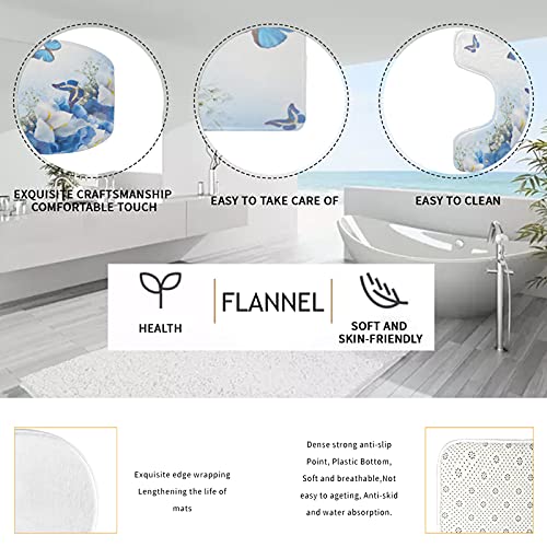 BIUSTAR 4 Piece Blue Butterfly Shower Curtains Sets with Non-Slip Rugs, Toilet Lid Cover and Bath Mat, Bathroom Sets with Shower Curtain and Rugs and Accessories