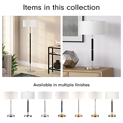 Henn&Hart 2-Light Floor Lamp with Fabric Shade in Cool Gray/Brass/White, Floor Lamp for Home Office, Bedroom, Living Room