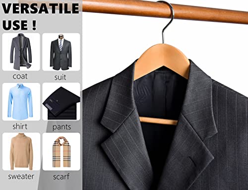Amber Home 6 Pack Wide Shoulder Wooden Suit Coat Hangers with Non Slip Pants Bar, Solid Wood Jacket Clothes Hangers Smooth Finish for Sweater, Pants, Heavy Clothes (Natural, 6 Pack)