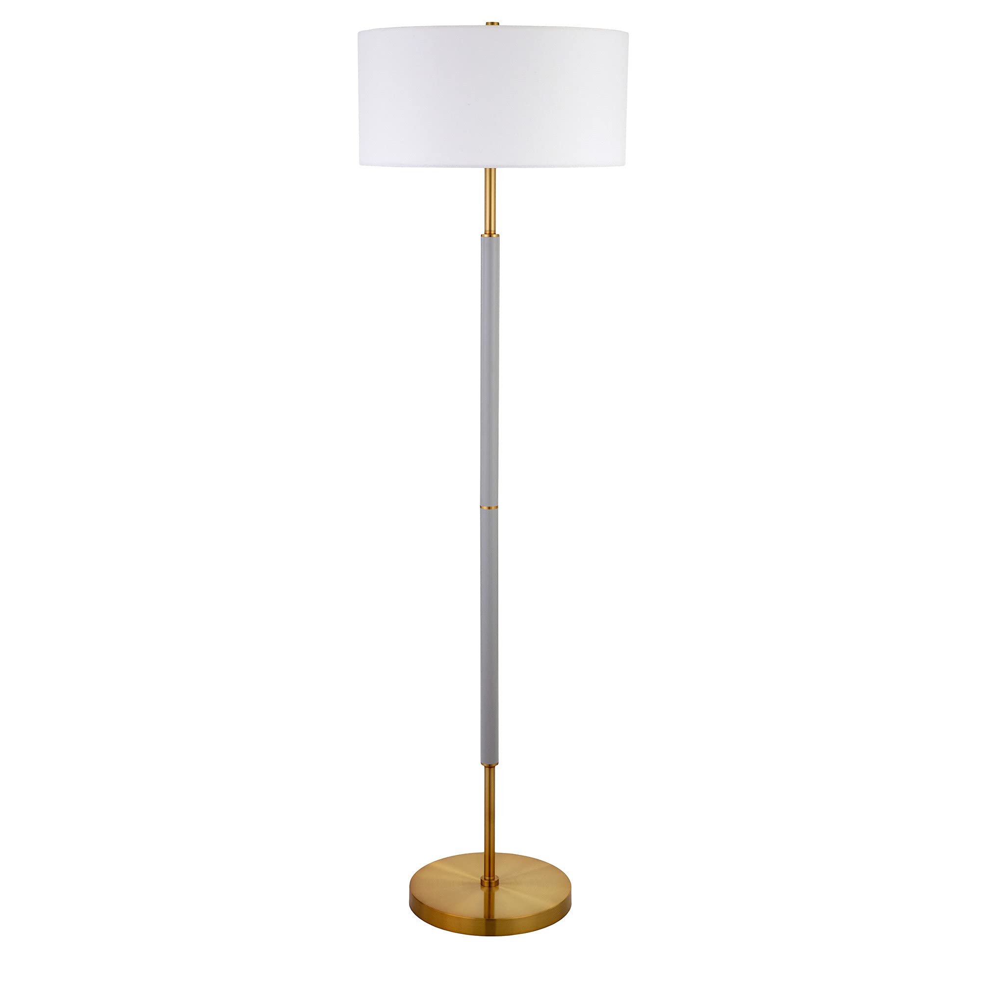 Henn&Hart 2-Light Floor Lamp with Fabric Shade in Cool Gray/Brass/White, Floor Lamp for Home Office, Bedroom, Living Room