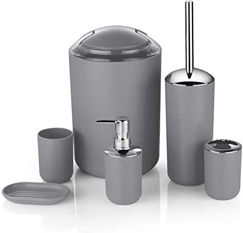 DVTEL Plastic Bathroom six-Piece Bathroom Suit Liquid Bottle Toilet Brush Cup Toothbrush Cup soap Box (Color : Black)