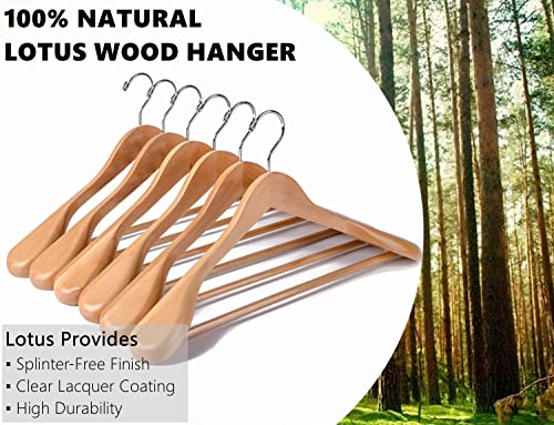 Amber Home 6 Pack Wide Shoulder Wooden Suit Coat Hangers with Non Slip Pants Bar, Solid Wood Jacket Clothes Hangers Smooth Finish for Sweater, Pants, Heavy Clothes (Natural, 6 Pack)