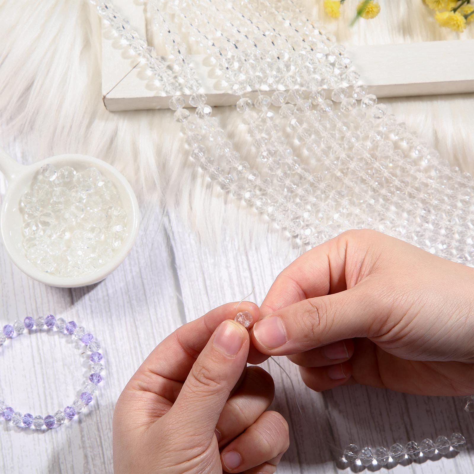680 Pieces Clear Crystal Glass Beads Bulk Transparent Rondelle Bicone Glass Stone Beads for Jewelry Making, Craft, DIY Bracelet, Necklace, Dolls, Suncatcher