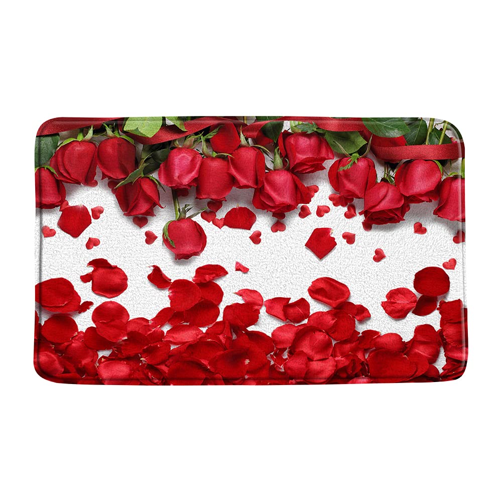 Microfiber Memory Foam,Valentines Day Red Rose Flower Bathroom Mat Floral Petals Print,Non Slip Shower Mat Cozy Floor Rug Doormats Carpets Bathroom Decorations - 16x 24 Inch/40x 60cm