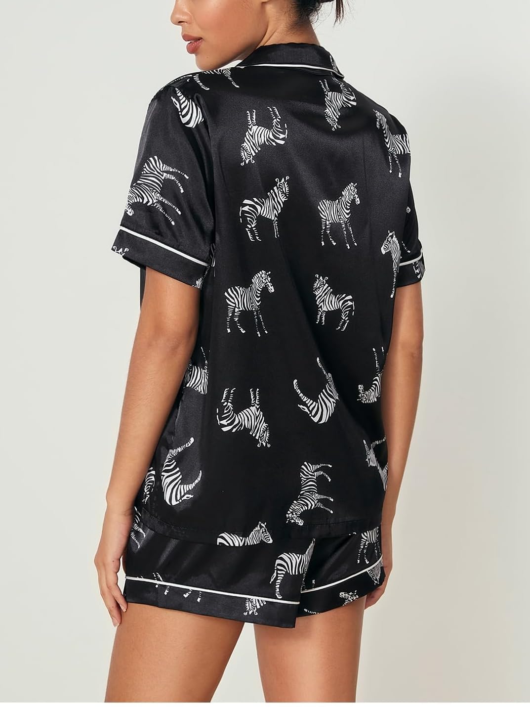 WDIRARA Women's Sleepwear Zebra Print Shirt and Shorts Cute Pajama Set Animal Black S