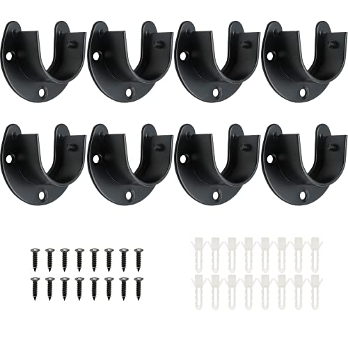 Suiwotin 8 Packs Stainless Steel Closet Rod End Supports 1-1/3 Inch Wardrobe Bracket Heavy Duty Closet Pole Sockets Flange Rod Holder, U-Shaped with Screws, Black