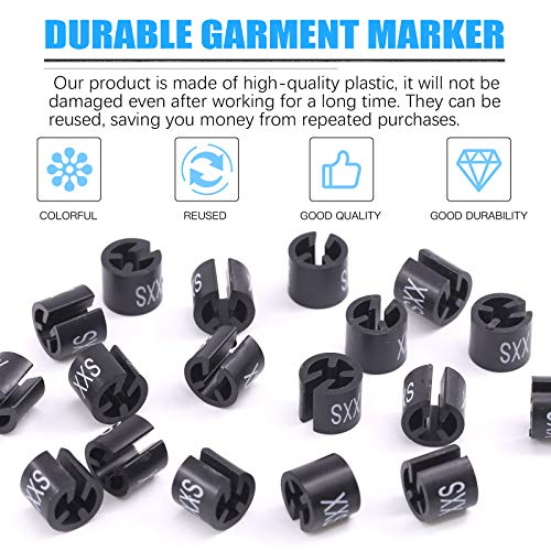 Glarks 150Pcs XXS Black Clothing Hanger Sizer Garment Markers for Clothing Organization in Shops and Closets (XXS-Black-150Pcs)