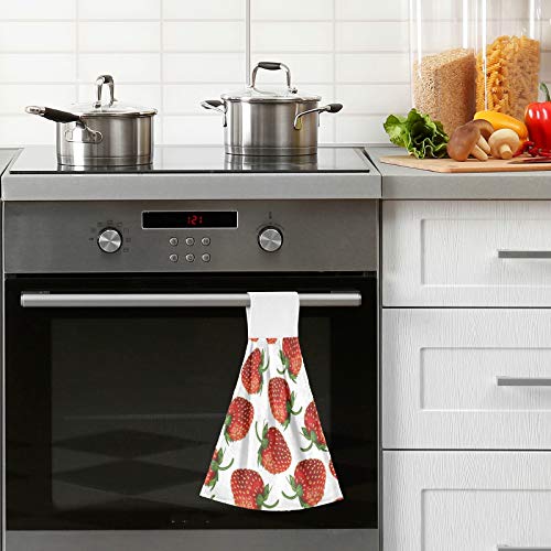 xigua 2 Pieces Strawberry Fruit Kitchen Towels with Hanging Loop, Soft Microfiber Absorbent Hanging Hand Towel for Kitchen Bathroom Mudroom Laundry Room, 12x17 in