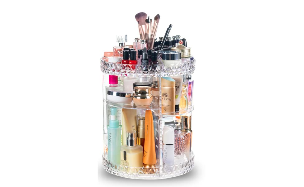 TRENDVIBE Clear Makeup Bathroom Organizer Rotating Large Transparent Display Case for Cosmetics Lipsticks Jewelry Skincare Brushes perfume nail polish countertop storage clear drawer