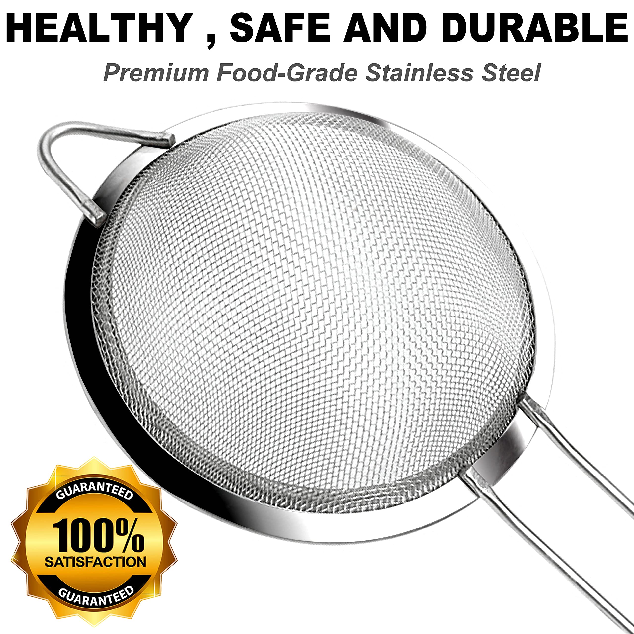 Anaeat Fine Mesh Strainers - Premium Stainless Steel Colander Sieve Sifters, with Durable Mesh and Sturdy Handle, Excellent for Sifting Dry ingredients, Flour, Pastas, Rice, Tea (6.3")