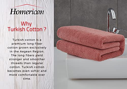 HOMERICAN Oversized Bath Towels Extra Large - Fluffy & Soft Oversized Turkish Bath Sheet - Quick Dry, Absorbent & Machine-Washable Cotton Towels for Bathroom, Hotel or Spa - 40x80, 600 GSM Terracotta