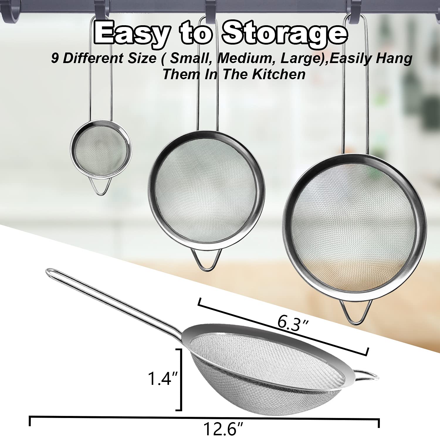 Anaeat Fine Mesh Strainers - Premium Stainless Steel Colander Sieve Sifters, with Durable Mesh and Sturdy Handle, Excellent for Sifting Dry ingredients, Flour, Pastas, Rice, Tea (6.3")