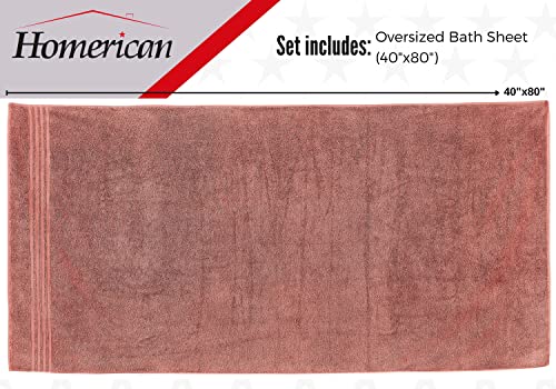HOMERICAN Oversized Bath Towels Extra Large - Fluffy & Soft Oversized Turkish Bath Sheet - Quick Dry, Absorbent & Machine-Washable Cotton Towels for Bathroom, Hotel or Spa - 40x80, 600 GSM Terracotta