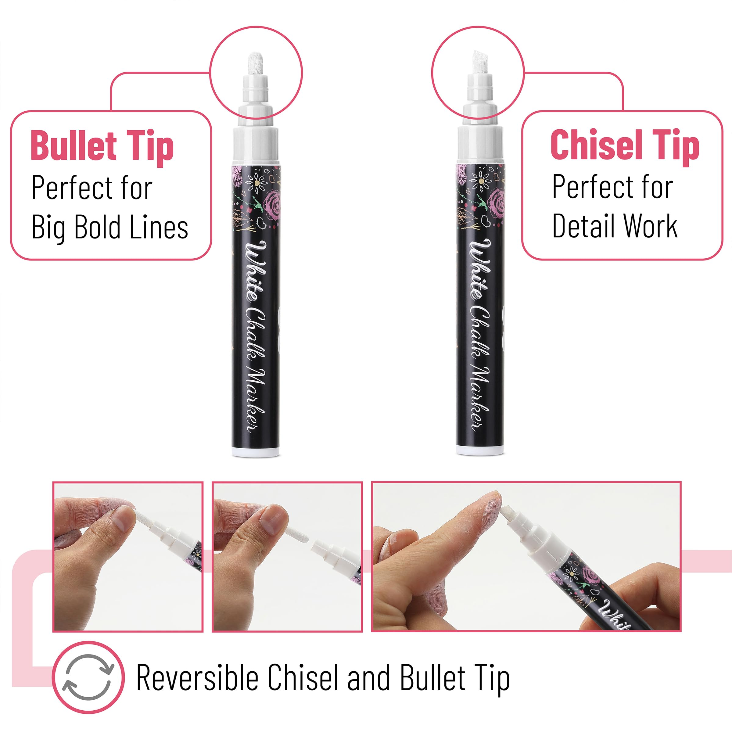 Mr. Pen- White Chalk Markers, 4 pcs, Assorted Size, Chalk Marker, Chalk Pen, Liquid Chalk Marker, Chalk Markers White, White Chalk Pen, Chalkboard Marker, White Chalkboard Marker, Chalkboard Pen