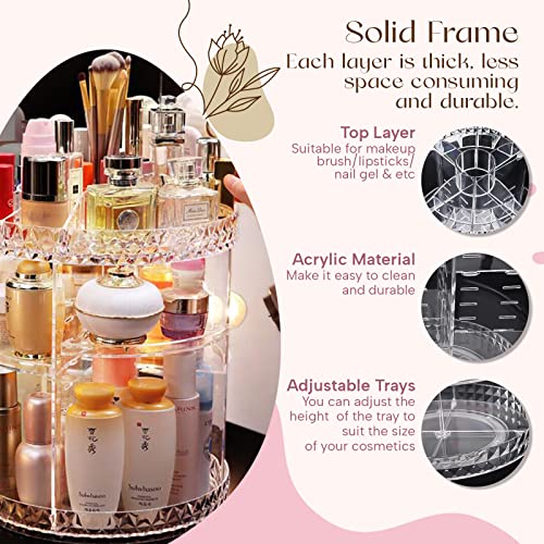 TRENDVIBE Clear Makeup Bathroom Organizer Rotating Large Transparent Display Case for Cosmetics Lipsticks Jewelry Skincare Brushes perfume nail polish countertop storage clear drawer