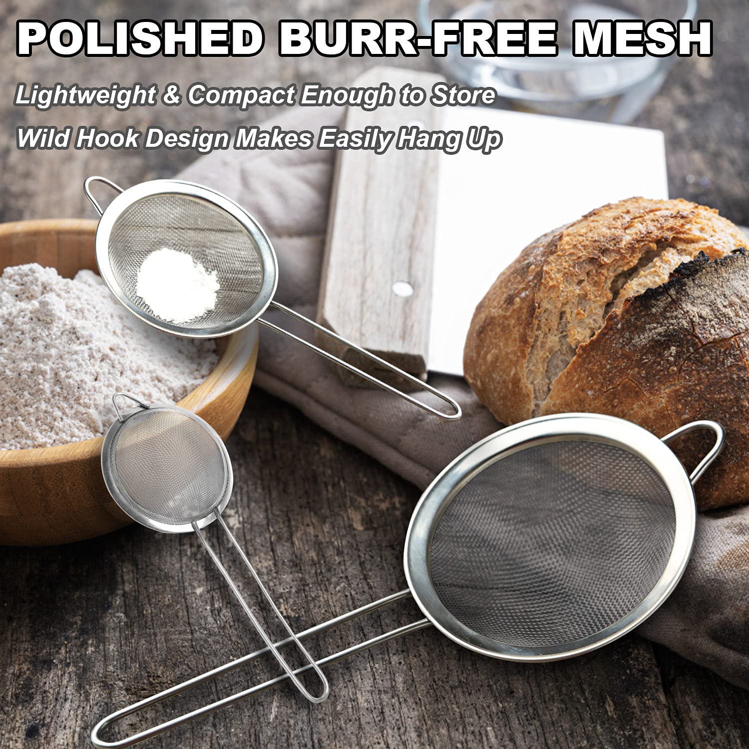 Anaeat Fine Mesh Strainers - Premium Stainless Steel Colander Sieve Sifters, with Durable Mesh and Sturdy Handle, Excellent for Sifting Dry ingredients, Flour, Pastas, Rice, Tea (6.3")