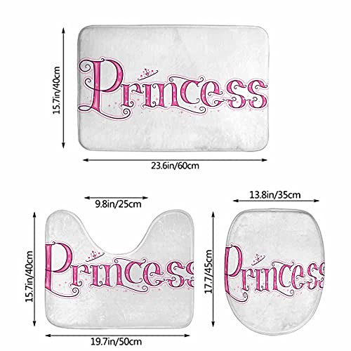 AOYEGO The Word Princess 3 Pieces Bathroom Rugs Set Text Featuring Clip Art Typography Aristocracy Crown Non Slip 23.6X15.7 Inch Soft Absorbent Polyester for Tub Shower Toilet