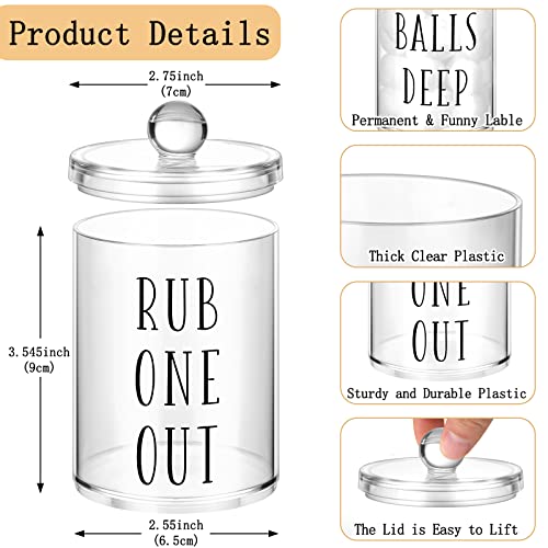 4 Pack Fun Qtip Holder Apothecary Jars with Lids,10 oz Clear Bathroom Organizer Storage for Cotton Swab, Cotton Ball, Floss and Cotton Round Pads, Cotton Ball Holder Bathroom Decor Bathroom Containers