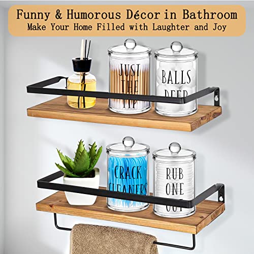 4 Pack Fun Qtip Holder Apothecary Jars with Lids,10 oz Clear Bathroom Organizer Storage for Cotton Swab, Cotton Ball, Floss and Cotton Round Pads, Cotton Ball Holder Bathroom Decor Bathroom Containers