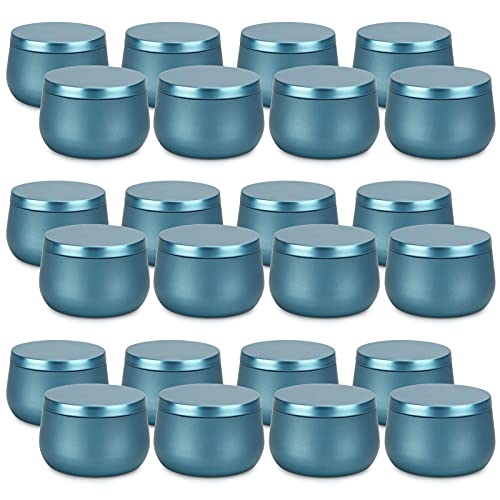LAJDL Candle Tin 24 Piece, 8 oz, Metal Round Candle Containers with Lid, Candle Jars for DIY Candle Making,Arts & Crafts, Storage Candle Making Party Supplies(Blue),AM-C-08-1