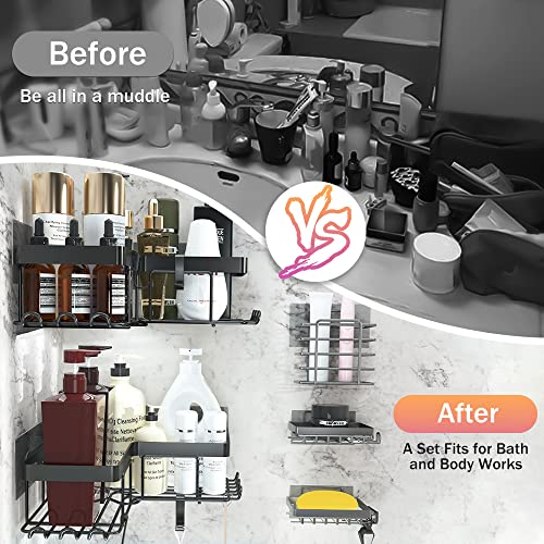 Corner Shower Caddy,Bathroom Organizer 5 Pack Extra 1 Set Adhesives Tapes Durable No Drilling Stainless Steel Bathroom Storage Shower Shelves with Soap Dish Toothbrush Holder for Bathroom/Kitchen/Dorm