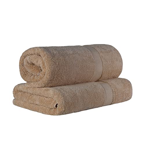 SUPERIOR Egyptian Cotton 2-Piece Solid Bath Sheet Set, Bath Sheet 34â x 68â, 800 GSM, 2-Pieces, Latte