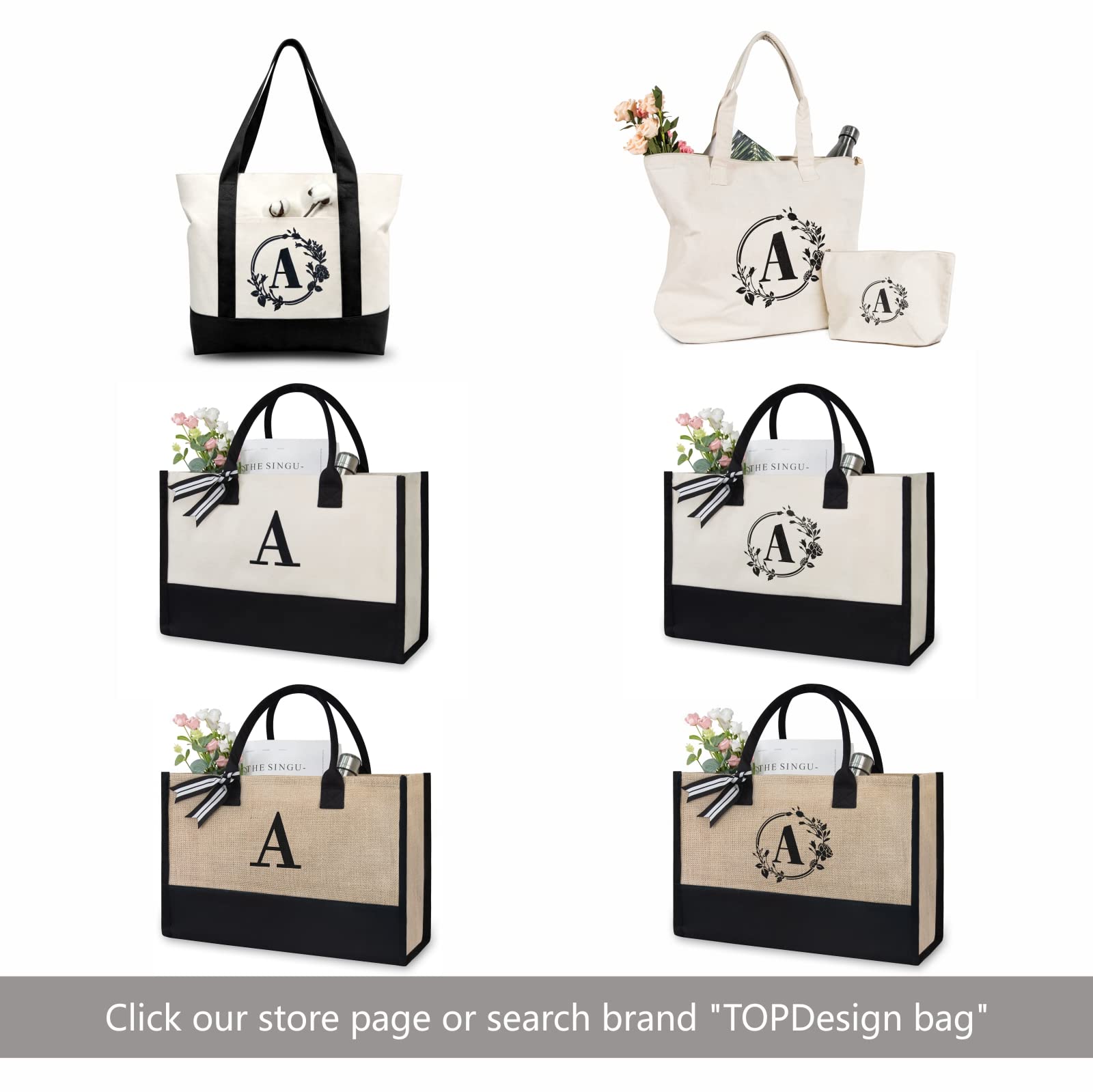 TOPDesign Embroidery Initial Canvas Tote Bag, Personalized Present Bag, Suitable for Wedding, Birthday, Beach, Holiday, is a Great Gift for Women, Mom, Teachers, Friends, Bridesmaids (Letter B)