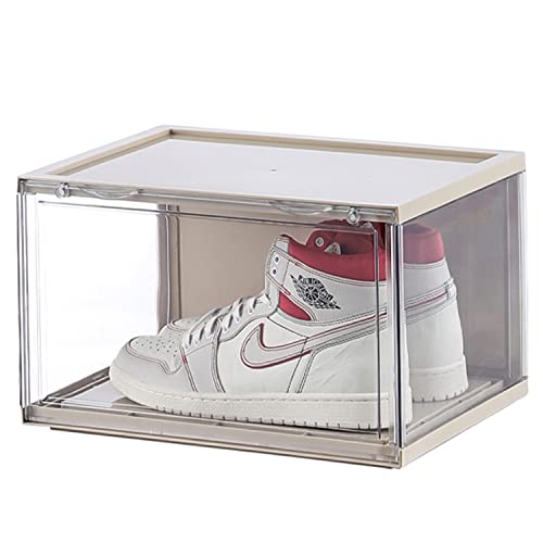 W XUEXIEWU K.T.Z Shoe Boxes,Clear Plastic Shoe Box,Sports Shoe Storage Box, Magnetic Side Open Stackable Shoe Box(Khaki 1PCS)